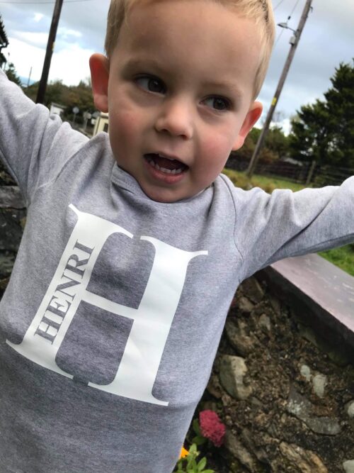 Grey Personalised loungewear set 6months – 6years – Pwyth Pistyll